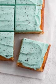 Robin Egg Snack Cake with Speckled Frosting - Always Eat Dessert